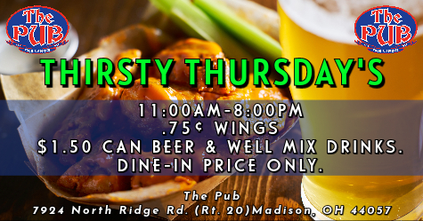 The Pub Bar and Grill located in Madison, Ohio.